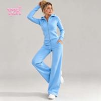 China Custom Women Tracksuit Fitted Zip Hoodie Wide Leg Sweatpants Cotton Fleece Y2K Casual Lounge Streetwear Two Piece Outfit Set for sale