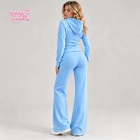 China Custom Women Tracksuit Fitted Zip Hoodie Wide Leg Sweatpants Cotton Fleece Y2K Casual Lounge Streetwear Two Piece Outfit Set for sale