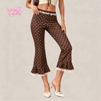 China Custom Women Polka Dot Capri Pants Lace Trim Ruffle Hem Satin Pajama Bottoms Y2K Casual Lounge Sleepwear Cropped Flare Trousers for sale