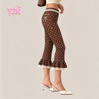 China Custom Women Polka Dot Capri Pants Lace Trim Ruffle Hem Satin Pajama Bottoms Y2K Casual Lounge Sleepwear Cropped Flare Trousers for sale