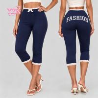 China Custom Plus Size Women Lace Trim Capri Leggings Bow Detail Stretch Cotton Fitted Casual Lounge Pajama Cropped Sleepwear Pants for sale