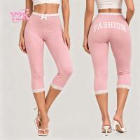 China Custom Plus Size Women Lace Trim Capri Leggings Bow Detail Stretch Cotton Fitted Casual Lounge Pajama Cropped Sleepwear Pants for sale