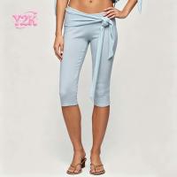 China Custom Women Low Rise Wrap Tie Capri Pants Stretchy Fitted Cropped Trousers Y2K Casual Lounge Summer Slim Leg Fashion Bottoms for sale