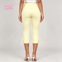 China Custom Women Mid Rise Capri Pants Side Drawstring Ruched Hem Stretch Cotton Slim Fit Casual Summer Cropped Lounge Fashion Trousers for sale