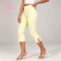 China Custom Women Mid Rise Capri Pants Side Drawstring Ruched Hem Stretch Cotton Slim Fit Casual Summer Cropped Lounge Fashion Trousers for sale