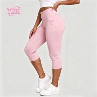China Custom Women Fold Over Waist Capri Leggings Stretch Polyester Ribbed Waistband Slim Fit Yoga Casual Lounge Cropped Fitness Pants for sale