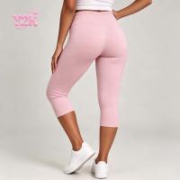 China Custom Women Fold Over Waist Capri Leggings Stretch Polyester Ribbed Waistband Slim Fit Yoga Casual Lounge Cropped Fitness Pants for sale