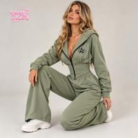 China Custom Women Tracksuit Corset Zip Hoodie Pointed Hem Wide Leg Sweatpants Cotton Fleece Y2K Casual Lounge Streetwear Two Piece Set for sale