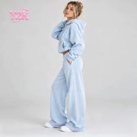 China Custom Women Oversized Tracksuit Embroidered Pullover Hoodie Wide Leg Sweatpants Cotton Fleece Lounge Streetwear Two Piece Set for sale