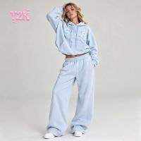 China Custom Women Oversized Tracksuit Embroidered Pullover Hoodie Wide Leg Sweatpants Cotton Fleece Lounge Streetwear Two Piece Set for sale