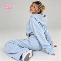 China Custom Women Oversized Tracksuit Embroidered Pullover Hoodie Wide Leg Sweatpants Cotton Fleece Lounge Streetwear Two Piece Set for sale