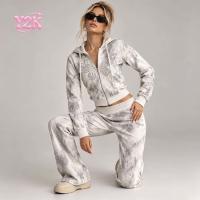 China Custom Women Vintage Wash Hooded Jacket Flare Pants Two Piece Set for sale