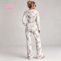 China Custom Women Vintage Wash Hooded Jacket Flare Pants Two Piece Set for sale