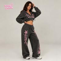 China Custom Women Graphic Crop Hoodie Wide Leg Sweatpants Two Piece Set for sale