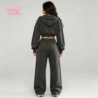 China Custom Women Graphic Crop Hoodie Wide Leg Sweatpants Two Piece Set for sale