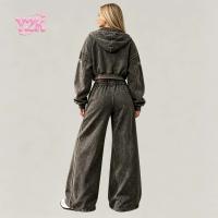 China Custom Women Acid Wash Crop Hoodie Cargo Pants Two Piece Set for sale
