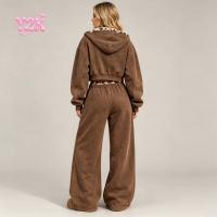 China Custom Women Patchwork Crop Hoodie Wide Leg Pants Two Piece Set for sale