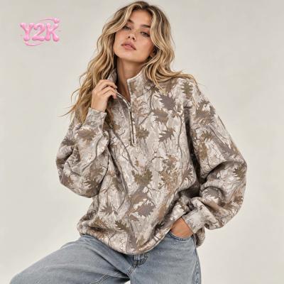China Custom Women Camouflage Half Zip Mock Neck Fleece Sweatshirt for sale