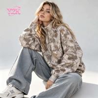 China Custom Women Camouflage Half Zip Mock Neck Fleece Sweatshirt for sale