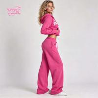 China Custom Women Chenille Crop Hoodie Wide Leg Pants Two Piece Set for sale