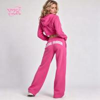 China Custom Women Chenille Crop Hoodie Wide Leg Pants Two Piece Set for sale