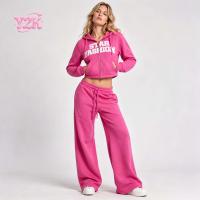 China Custom Women Chenille Crop Hoodie Wide Leg Pants Two Piece Set for sale