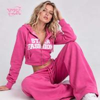 China Custom Women Chenille Crop Hoodie Wide Leg Pants Two Piece Set for sale