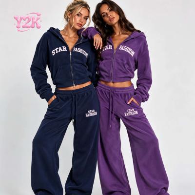 China Custom Women Graphic Zip Hoodie Sweatpants Two Piece Set for sale