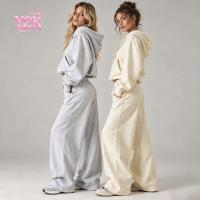 China Custom Women Layered Crop Hoodie Wide Leg Pants Two Piece Set for sale
