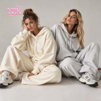 China Custom Women Layered Crop Hoodie Wide Leg Pants Two Piece Set for sale