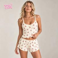 China Custom Women Fruit Print Lace Camisole Shorts Two Piece Set for sale