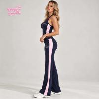 China Women's Contrast Stripe Zip Tank Wide Leg Pants Two Piece Set for sale