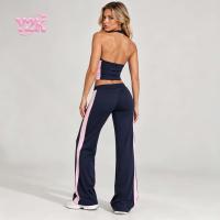 China Women's Contrast Stripe Zip Tank Wide Leg Pants Two Piece Set for sale