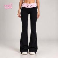 China Women's Heart Print Foldover Waist Flared Yoga Lounge Pants for sale