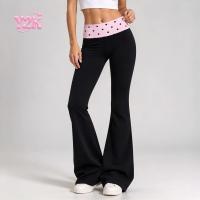 China Women's Heart Print Foldover Waist Flared Yoga Lounge Pants for sale