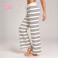 China Women's Striped Waffle Knit Drawstring Wide Leg Lounge Pants for sale
