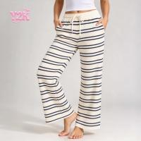 China Women's Striped Waffle Knit Drawstring Wide Leg Lounge Pants for sale