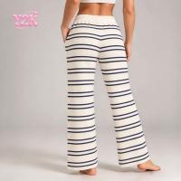 China Women's Striped Waffle Knit Drawstring Wide Leg Lounge Pants for sale