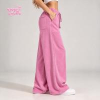 China Women's Washed Drawstring Wide Leg Patch Pocket Lounge Pants for sale