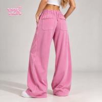 China Women's Washed Drawstring Wide Leg Patch Pocket Lounge Pants for sale