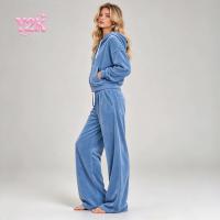 China Women's Terry Towel Zip Hoodie Wide Leg Pants Two Piece Set for sale
