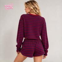 China Women's Striped Long Sleeve Top Shorts Two Piece Lounge Set for sale