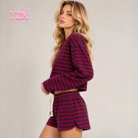 China Women's Striped Long Sleeve Top Shorts Two Piece Lounge Set for sale