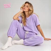 China Women's Terry Towel T Shirt Jogger Pants Two Piece Lounge Set for sale