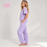 China Women's Terry Towel T Shirt Jogger Pants Two Piece Lounge Set for sale