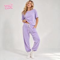 China Women's Terry Towel T Shirt Jogger Pants Two Piece Lounge Set for sale
