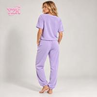 China Women's Terry Towel T Shirt Jogger Pants Two Piece Lounge Set for sale