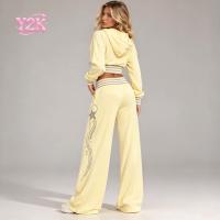 China Women's Rhinestone Cropped Zip Hoodie and Wide Leg Pants Two Piece Set for sale