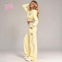 China Women's Rhinestone Cropped Zip Hoodie and Wide Leg Pants Two Piece Set for sale