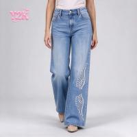China Women's Embroidered Angel Wing High Waist Wide Leg Jeans for sale